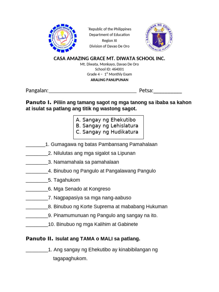 Aral Pan Exam | PDF | Politics | Law
