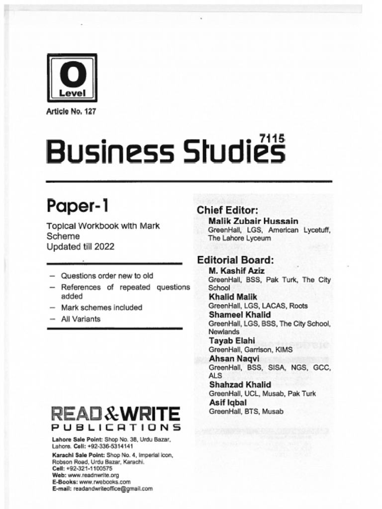 O Level Business P1 Topical Sample | PDF
