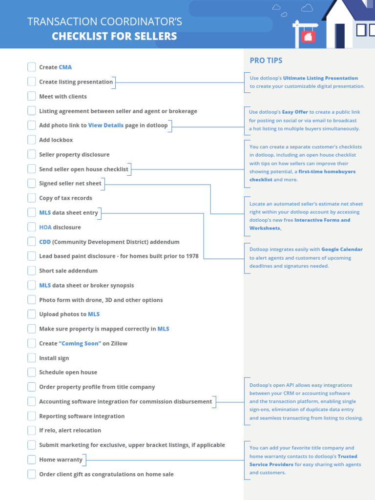 Transaction Coordinator - Sellers Checklist 1 | PDF
