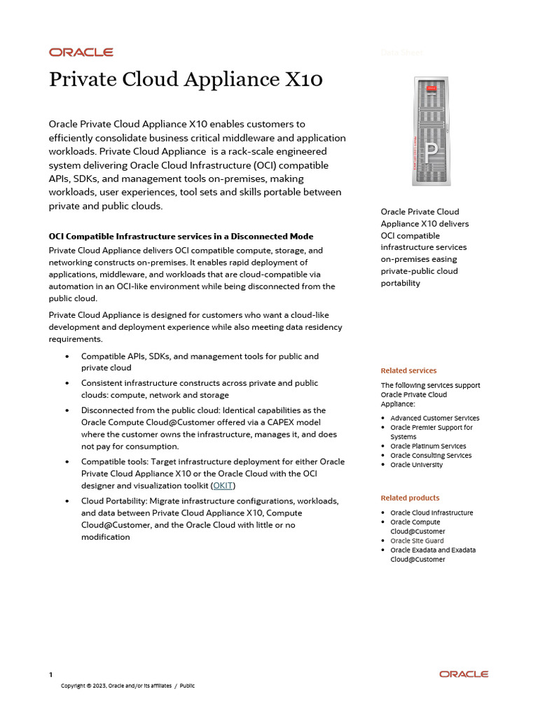 Private Cloud Appliance x10 Datasheet PDF | PDF