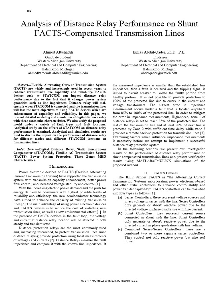 Analysis of Distance Relay Performance On Shunt FACTS-compensated Transmission Lines | PDF