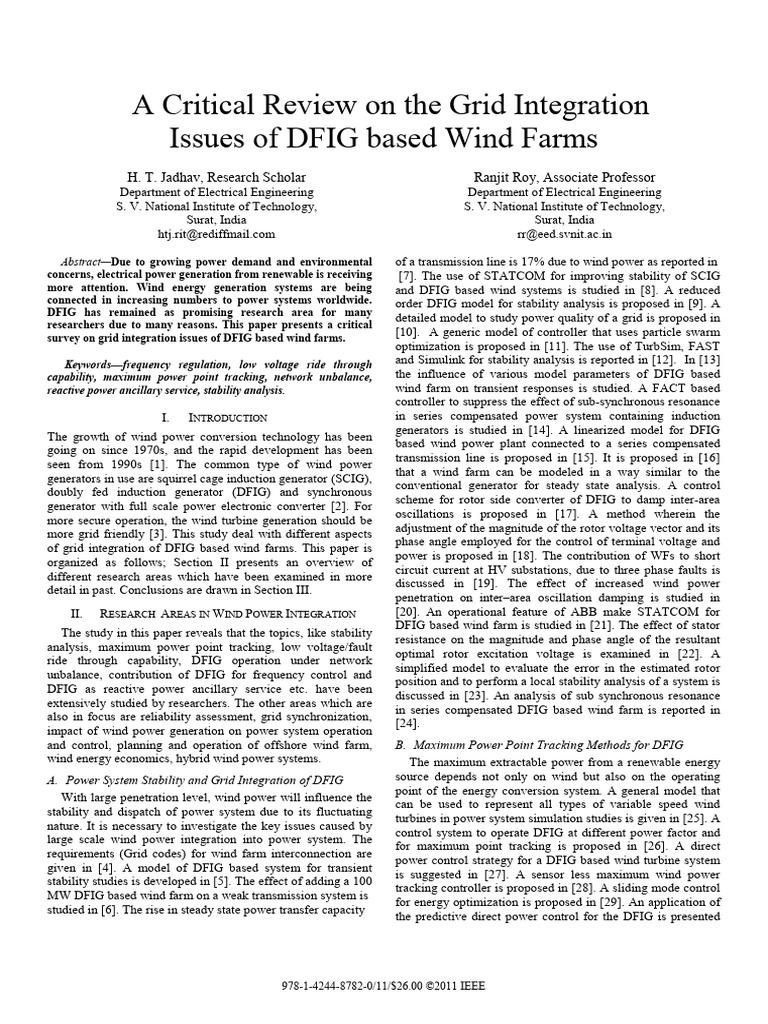 A Critical Review On The Grid Integration Issues of DFIG Based Wind ...