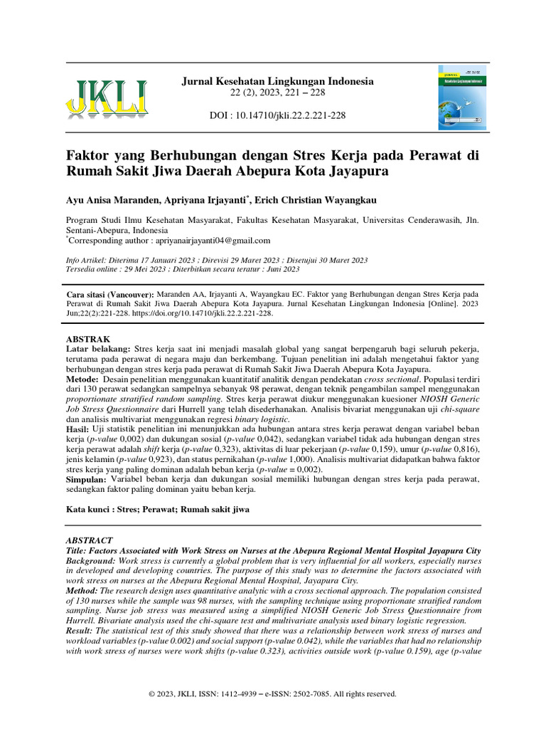 Faktor Yang Berhubungan Dengan Stres Ker | PDF
