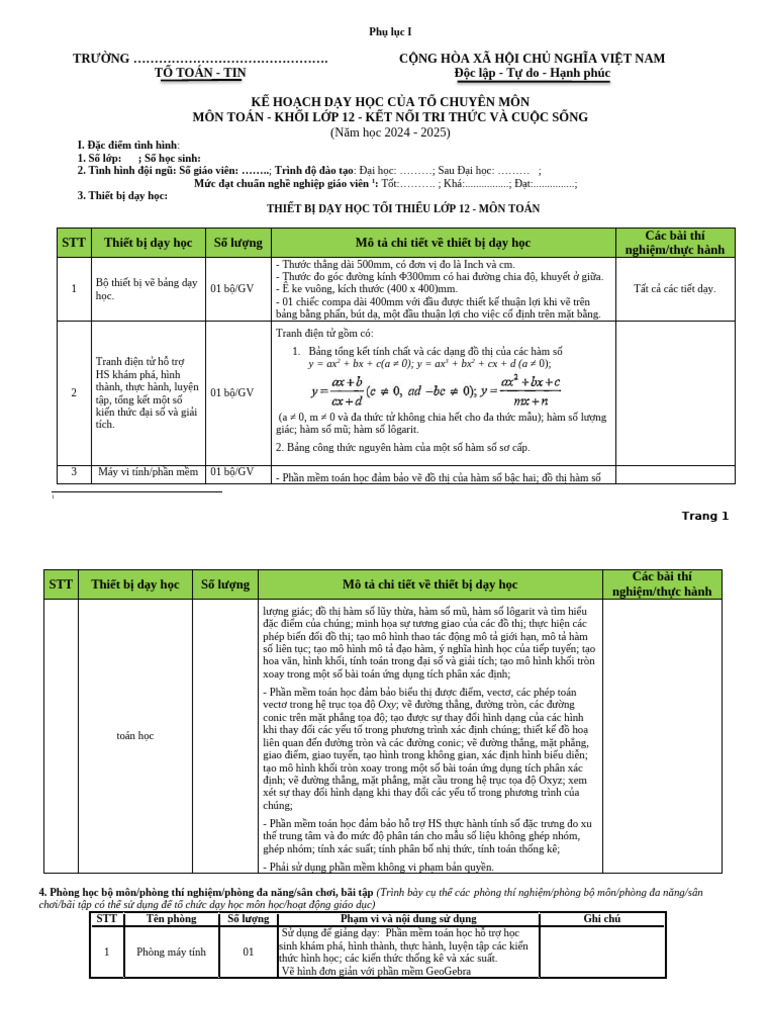 KHGD Toán 12-KNTT PH L C1-3 (2024-2025) | PDF