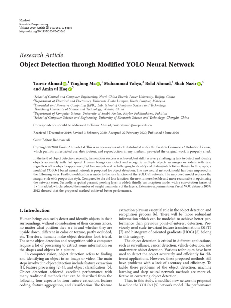 Object Detection Through Modified Yolo Neural Netw Pdf