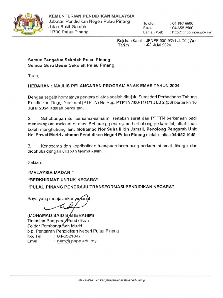 Hebahan - Majlis Pelancaran Program Anak Emas Tahun 2024 | PDF