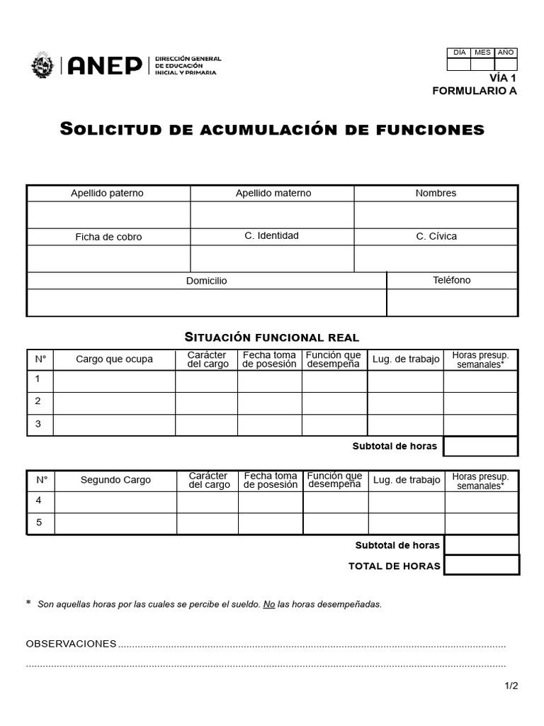 H041Wnl Formulario A Acumulación de Funciones | PDF