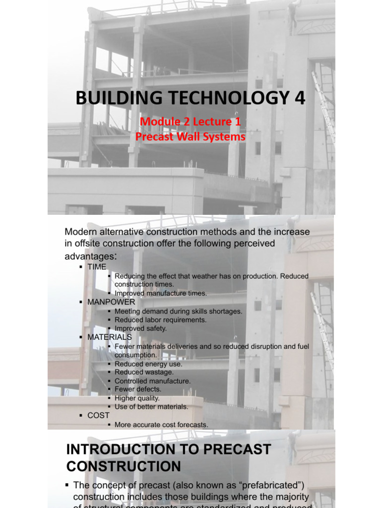 BTech4 Module 2 Lecture 1 - Precast Wall Systems | PDF