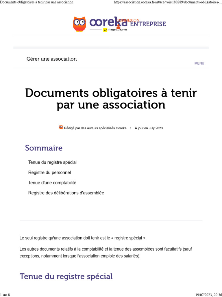 Documents Obligatoires À Tenir Par Une Association | PDF