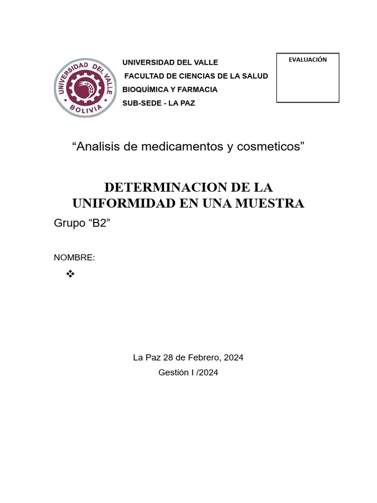 DETERMINACIÓN DE LA UNIFORMIDAD EN UNA MUESTRA-DIEGO ARMAZA | PDF