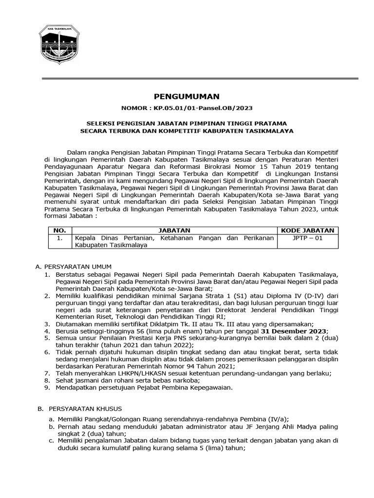 Pengumuman Plus Lampiran Fix | PDF