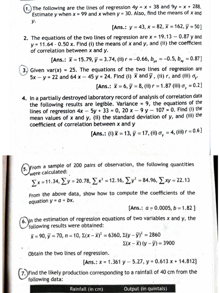 Exercise For Regression Lines Type of Examples | PDF