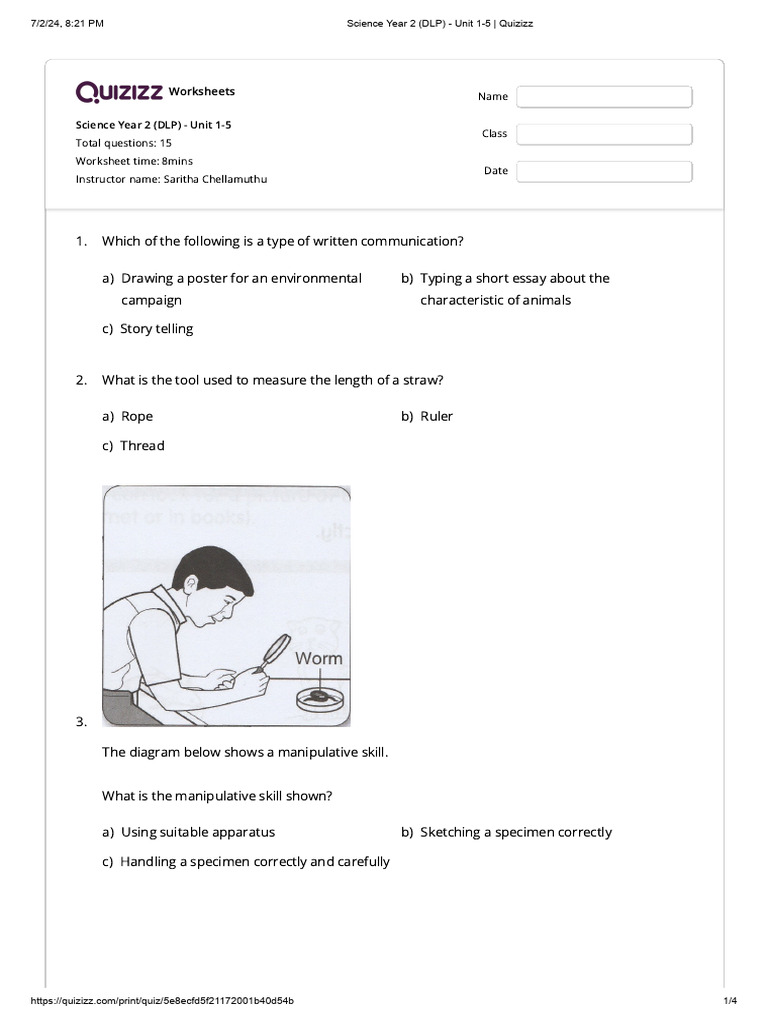 Science Year 2 (DLP) - Unit 1-5 - Quizizz | PDF