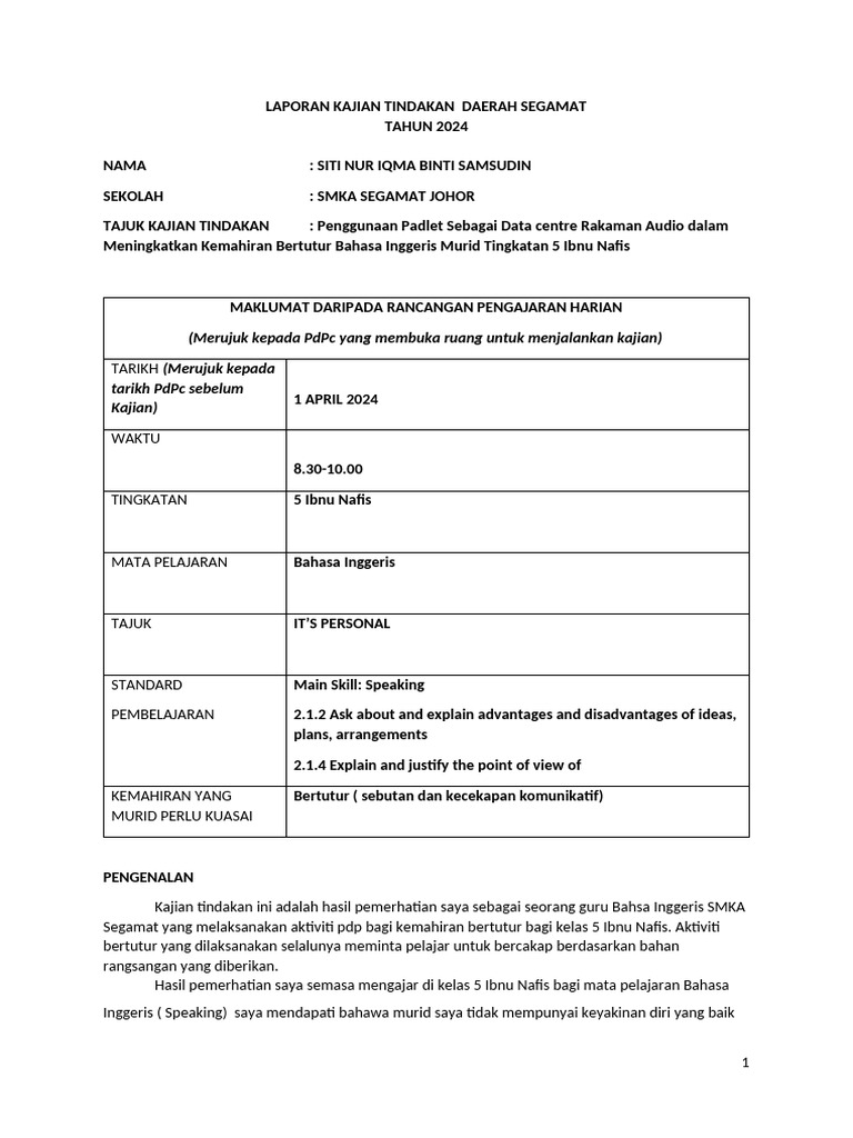 Kajian Tindakan Iqma 2024 | PDF