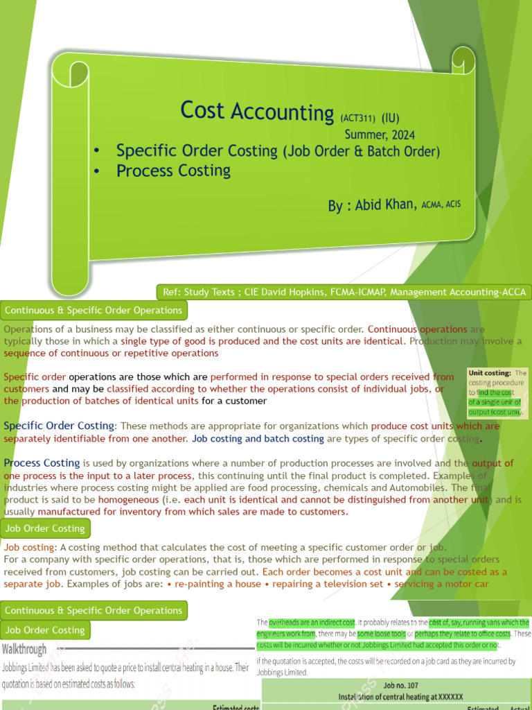 Lecture 3 & 4 Job Order and Process Costing | PDF