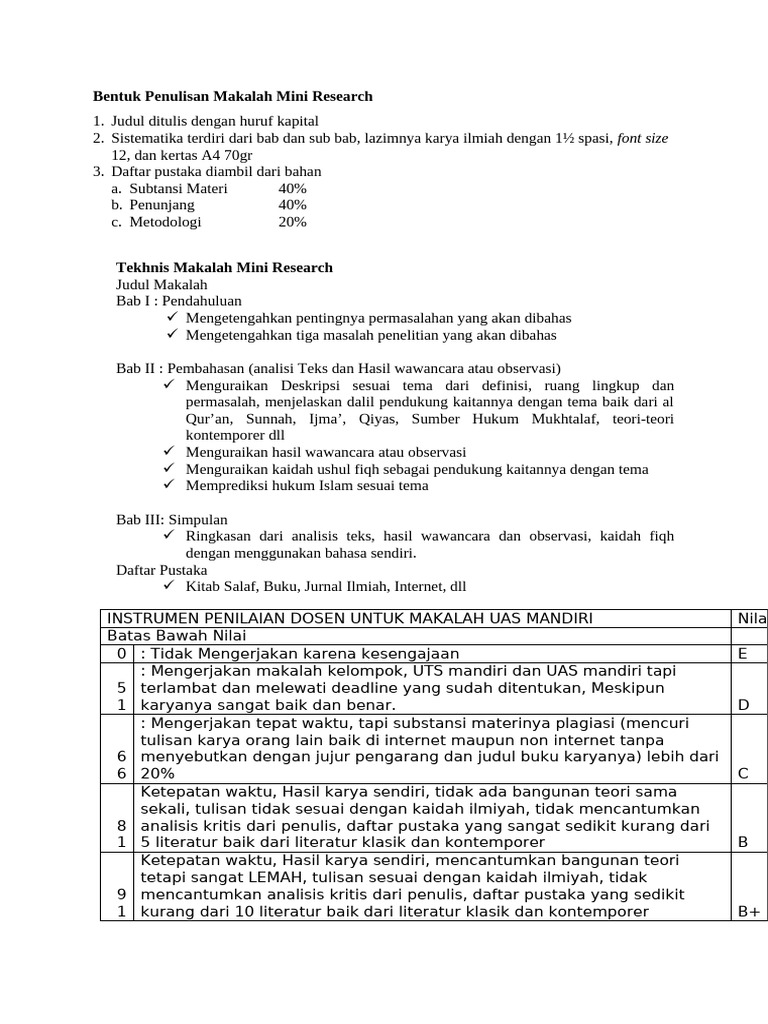 1 - Bentuk Penulisan Makalah Mini Research | PDF