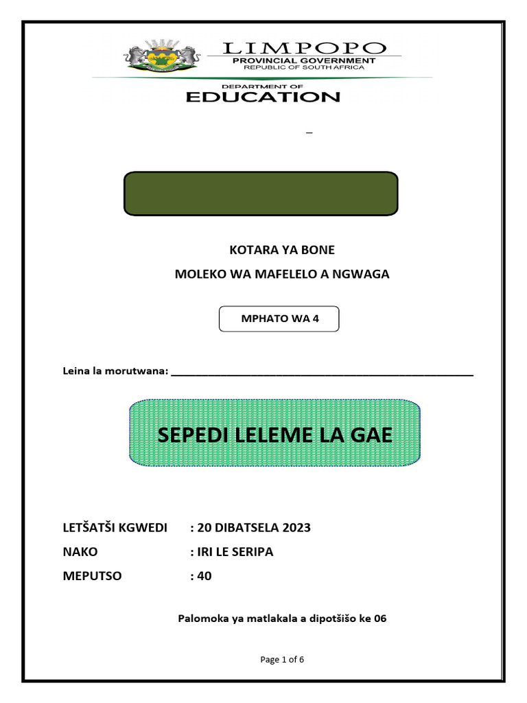 2023 GR 4 SEPEDI HL QP FINAL EXAMINATION MPHATO WA 4-1 | PDF