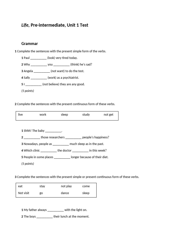 Life PreInt Unit1 Test | PDF