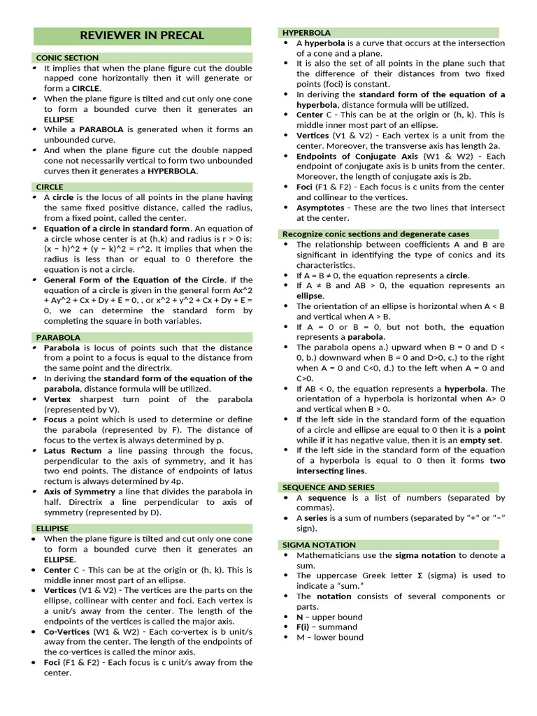 Reviewer in Precal | PDF