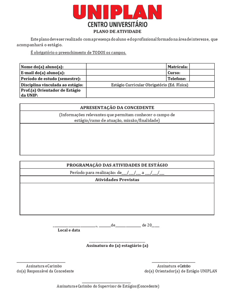 4 Plano de Atividade Do Termo de Compromisso - 2020.1 Uniplan | PDF