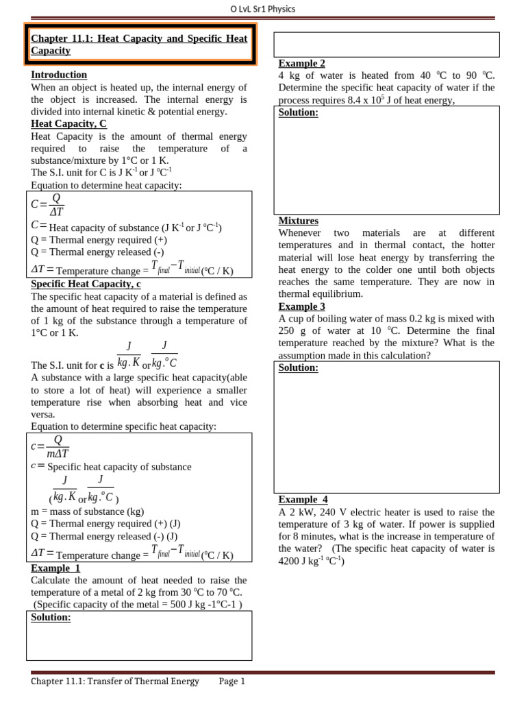 Chapter 11.1 Heat Capacity and Specific Heat Capacity | PDF