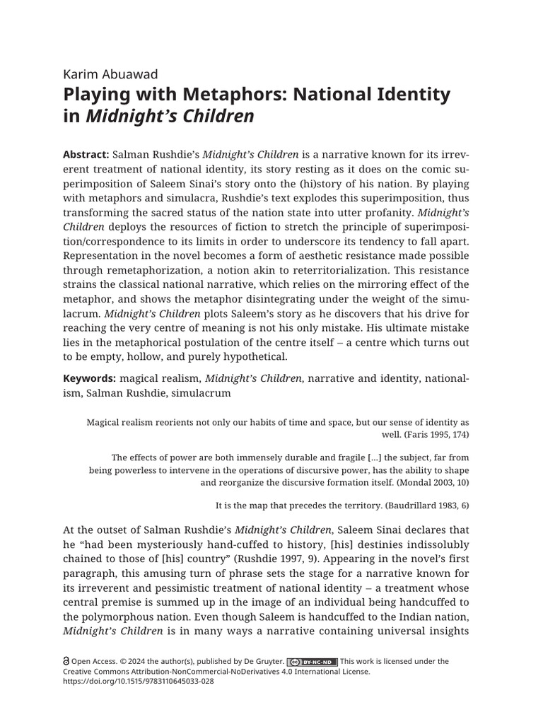 Playing With Metaphors - National Identity in Midnight's Children | PDF