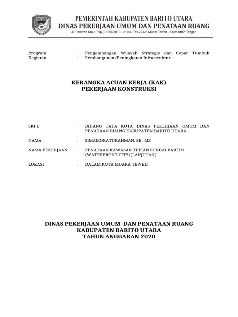 Kerangka Acuan Kerja (Kak) Pekerjaan Konstruksi | PDF