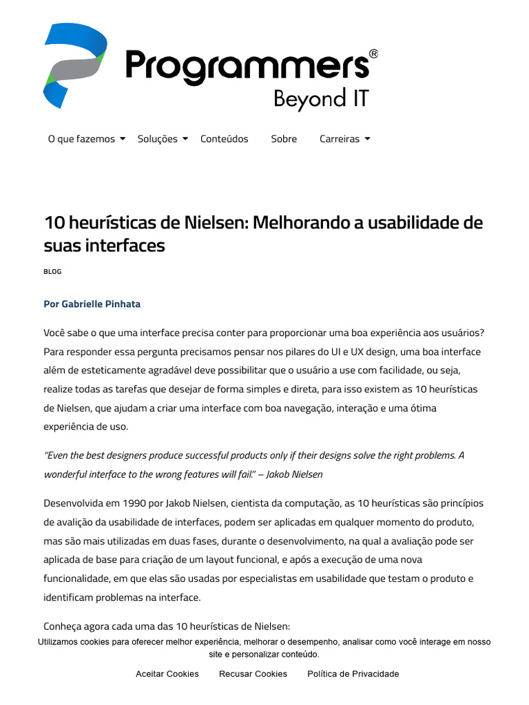 10 Heursticas de Nielsen Melhorando A Usabilidade de Suas Interfaces - Program | PDF