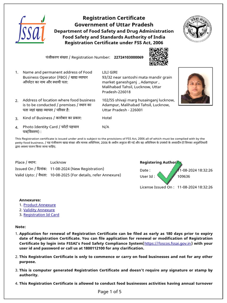 Lily Giri Food Licence | PDF