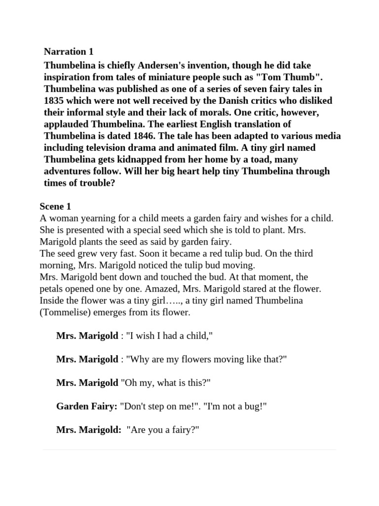 Thumblina Final Script With Narration | PDF