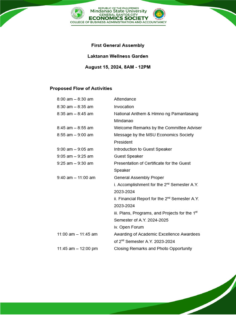 General Assembly Flow of Activities | PDF