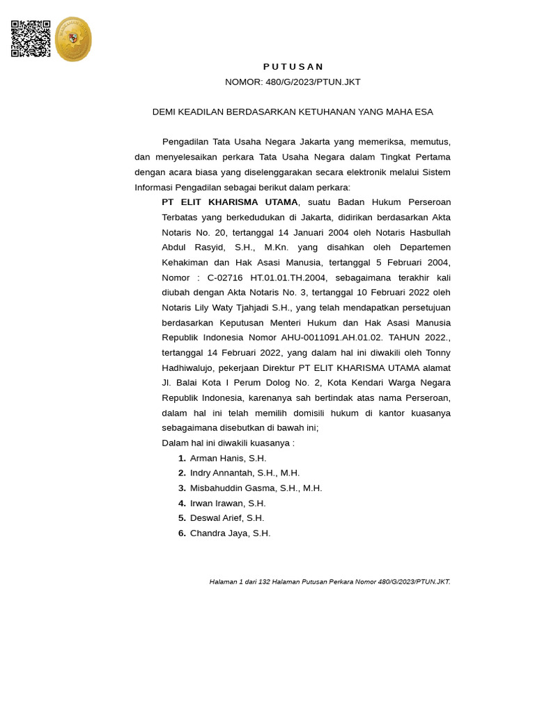 Putusan 480 G 2023 Ptun - JKT 20240810083254 | PDF