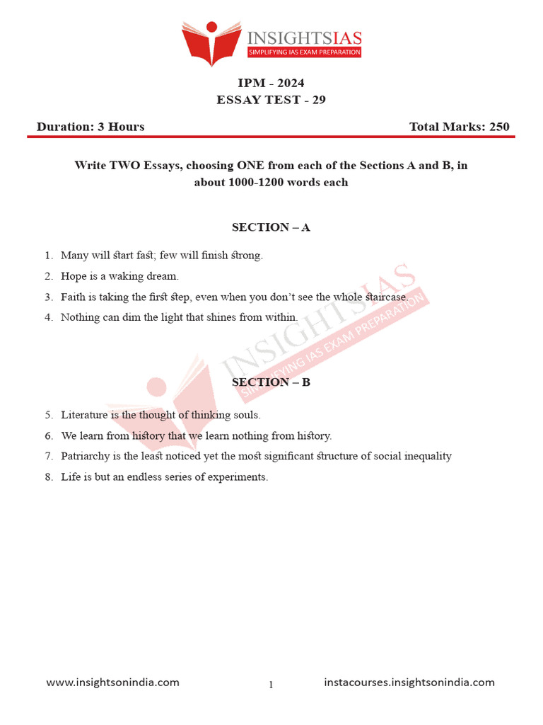 YLM Insights IAS Mains 2024 Test 29 With Solution | PDF