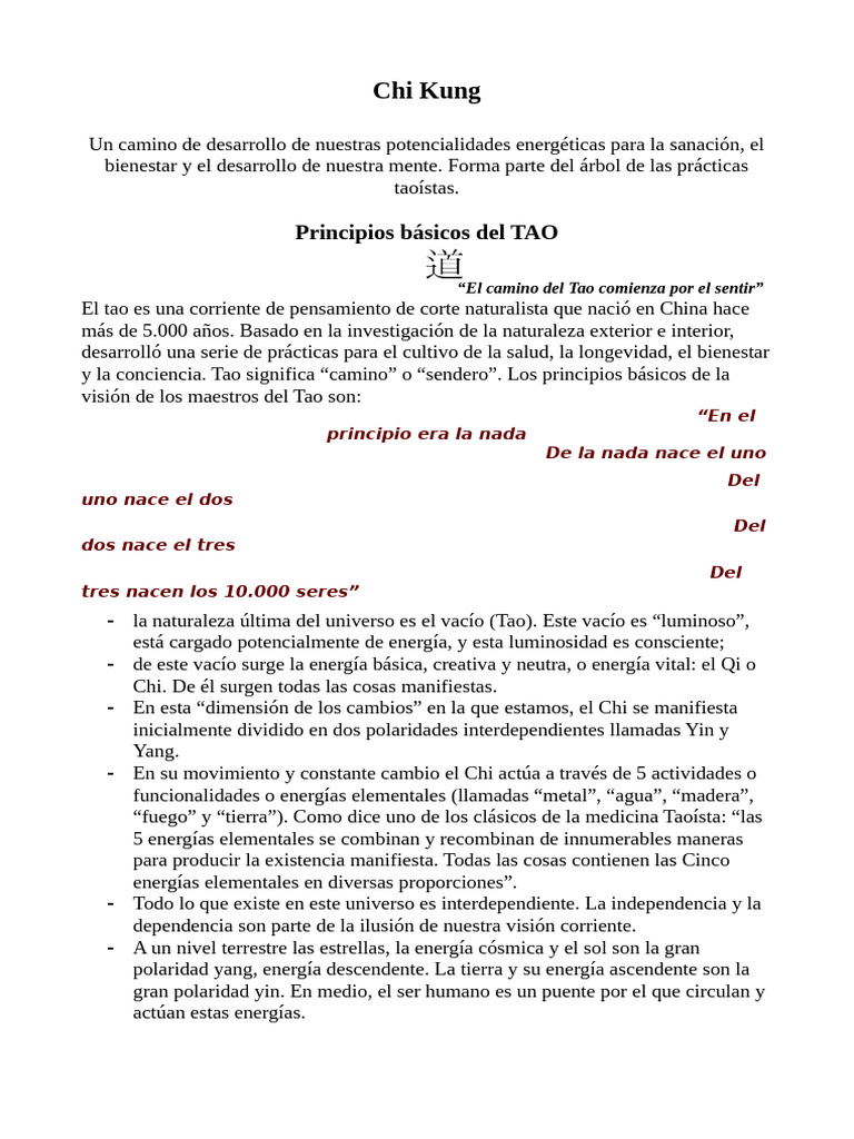 Chi Kung - Programa de Práctica - Marco Teórico General | PDF
