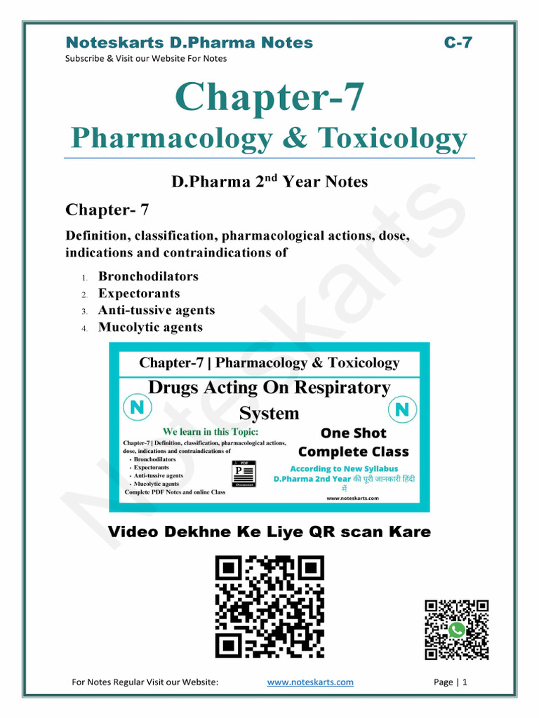 Chapter 7 Pharmacology Complete Notes by Noteskarts Acc To ER20 | PDF