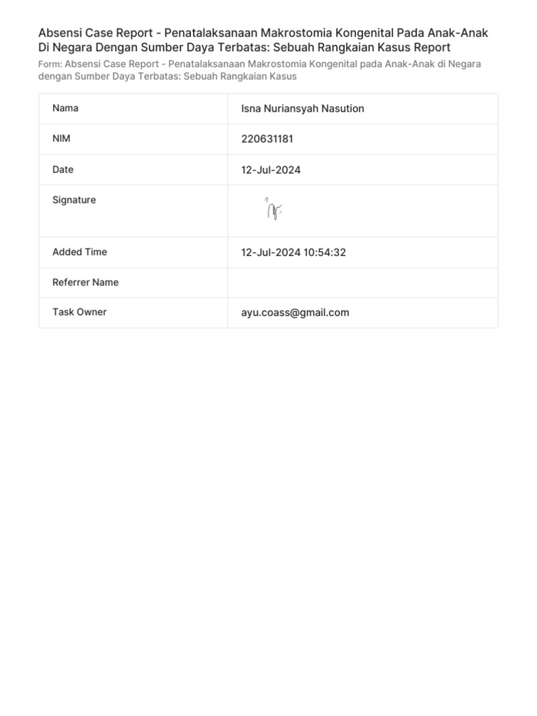 Absensi Case Report - Penatalaksanaan Makrostomia Kongenital Pada Anak ...