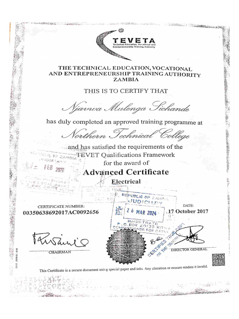 Teveta Advanced Cert | PDF