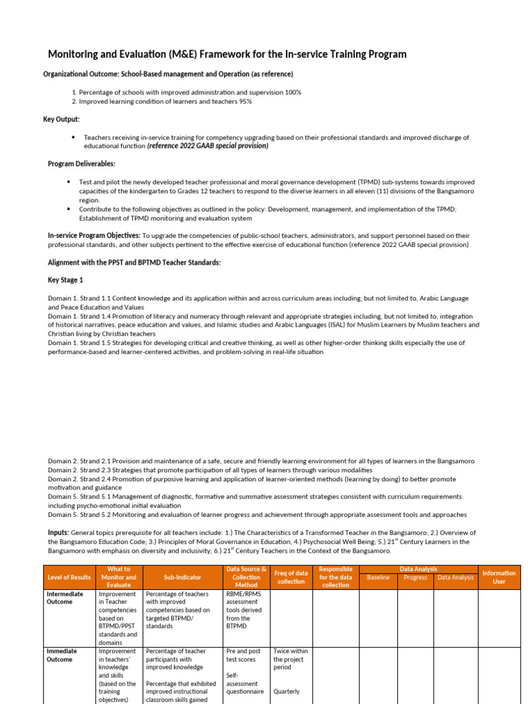 In-Service M&E Framework | PDF