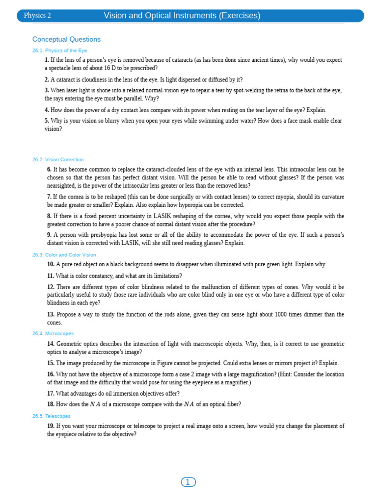 26 - Vision - and - Optical - Instruments - (Exercises) | PDF