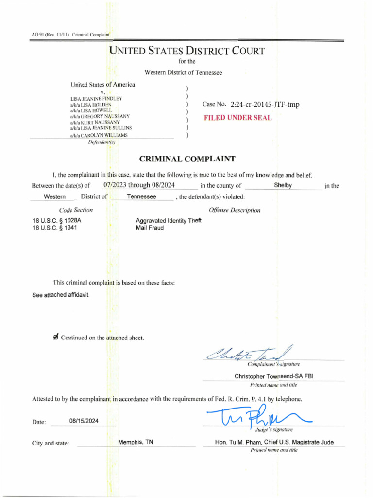 Lisa Jeanine Findley (Criminal Complaint) | PDF | Foreclosure | United ...