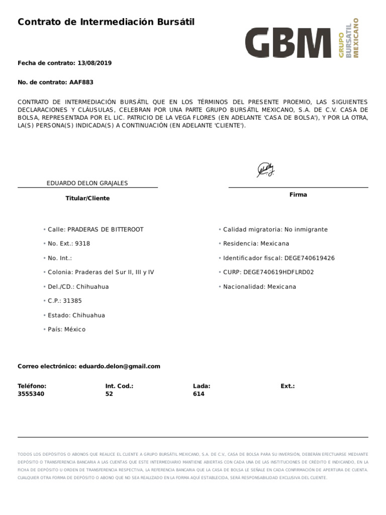Contrato de Intermediacion Bursatil | PDF
