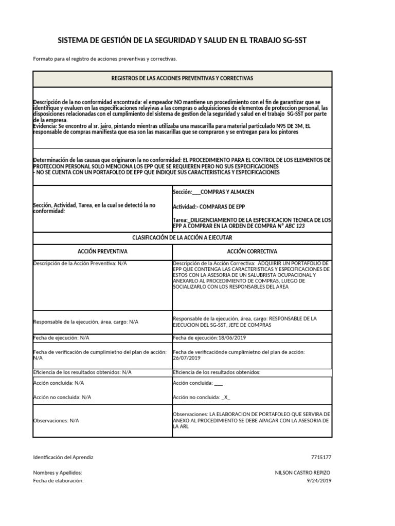 Formato (5) .Xlsxcorrectivas Preventivas | PDF