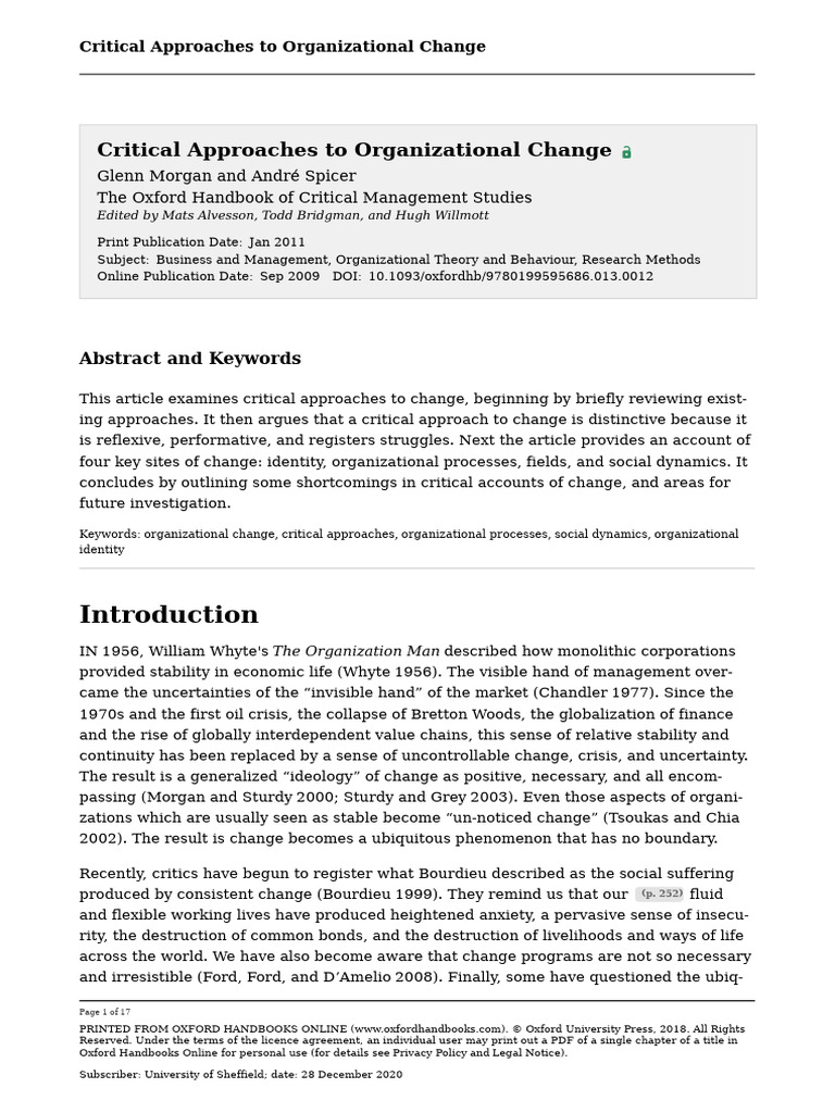 Critical Approaches To Organizational Change | PDF
