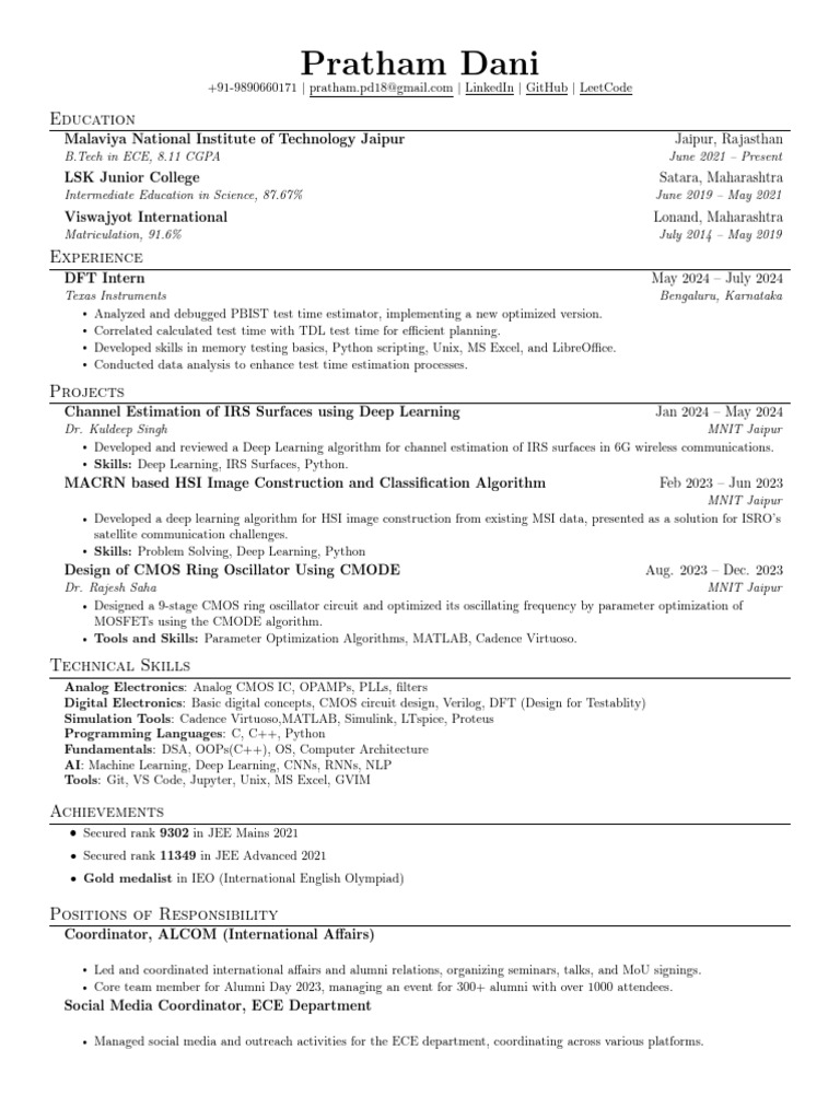 Pratham Dani MNIT Jaipur | PDF