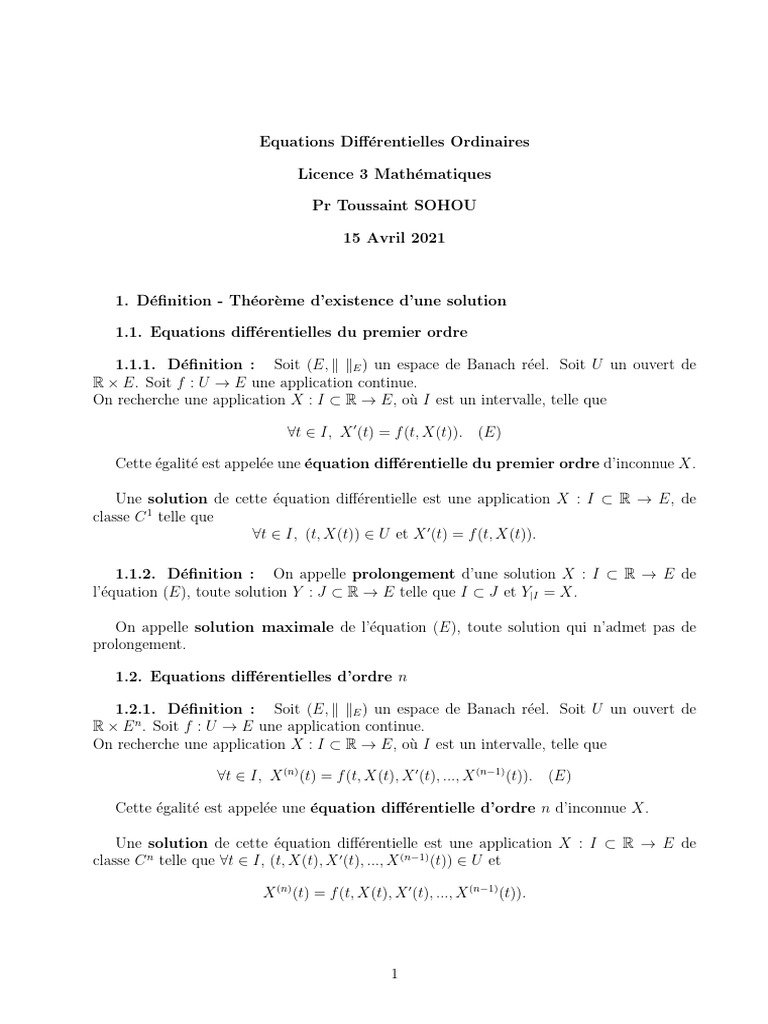 Cours EDO L3 Maths | PDF