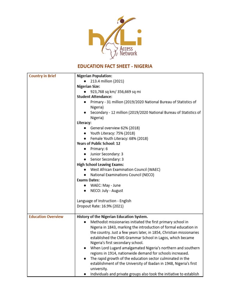 Nigeria Education Fact Sheet | PDF
