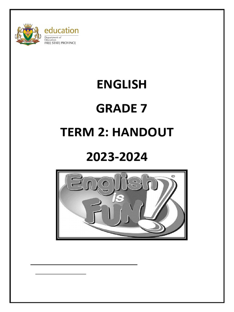 7.3 Grade 7 English Handout - Term 2 2023-2024 Correct# | PDF