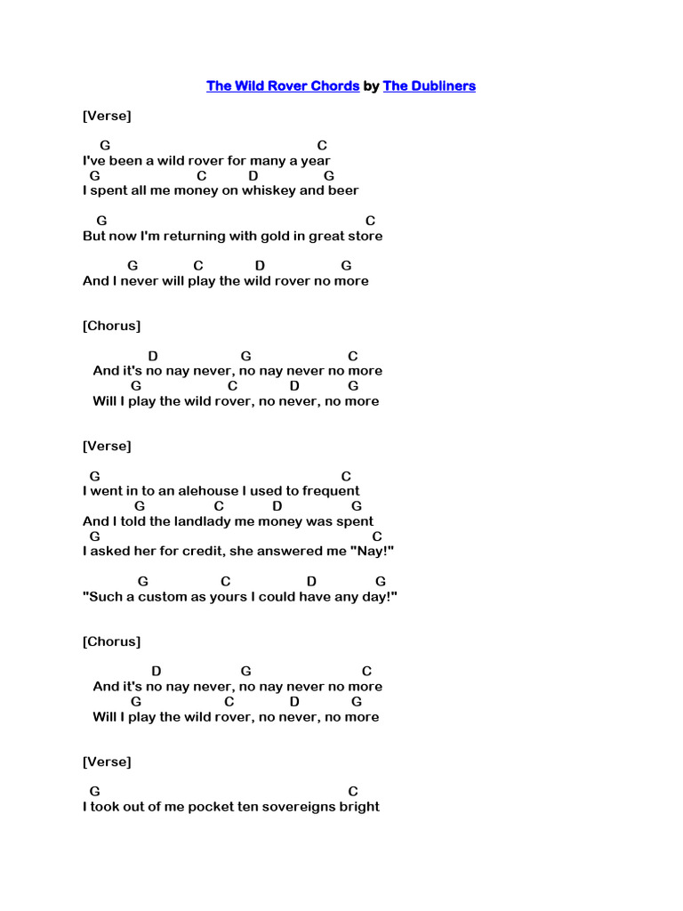 The Wild Rover Chords and Lyrics | PDF
