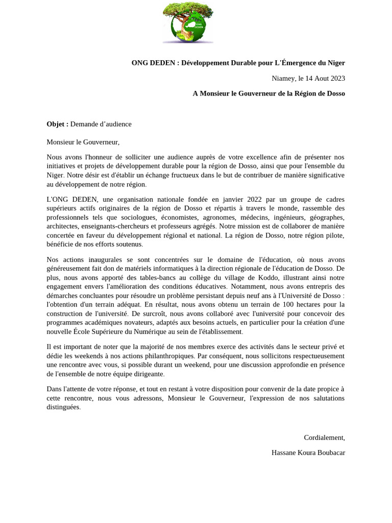 Demande D'audience Gouverneur de Dosso | PDF