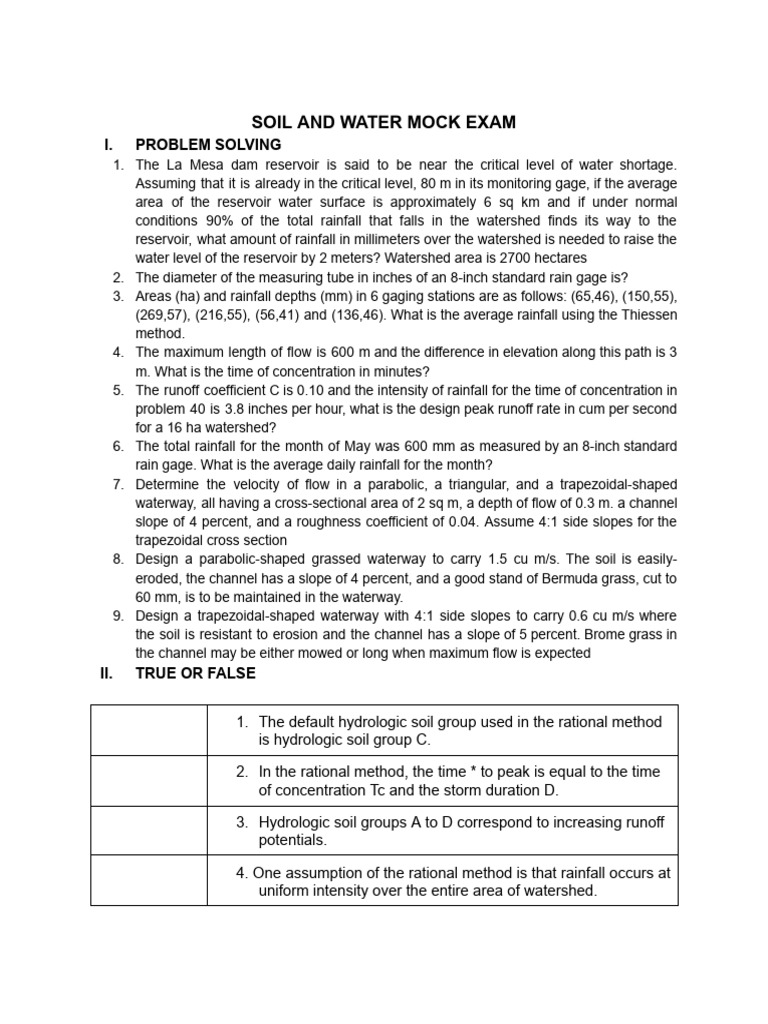 Soil and Water Mock Exam | PDF | Surface Runoff | Home & Garden
